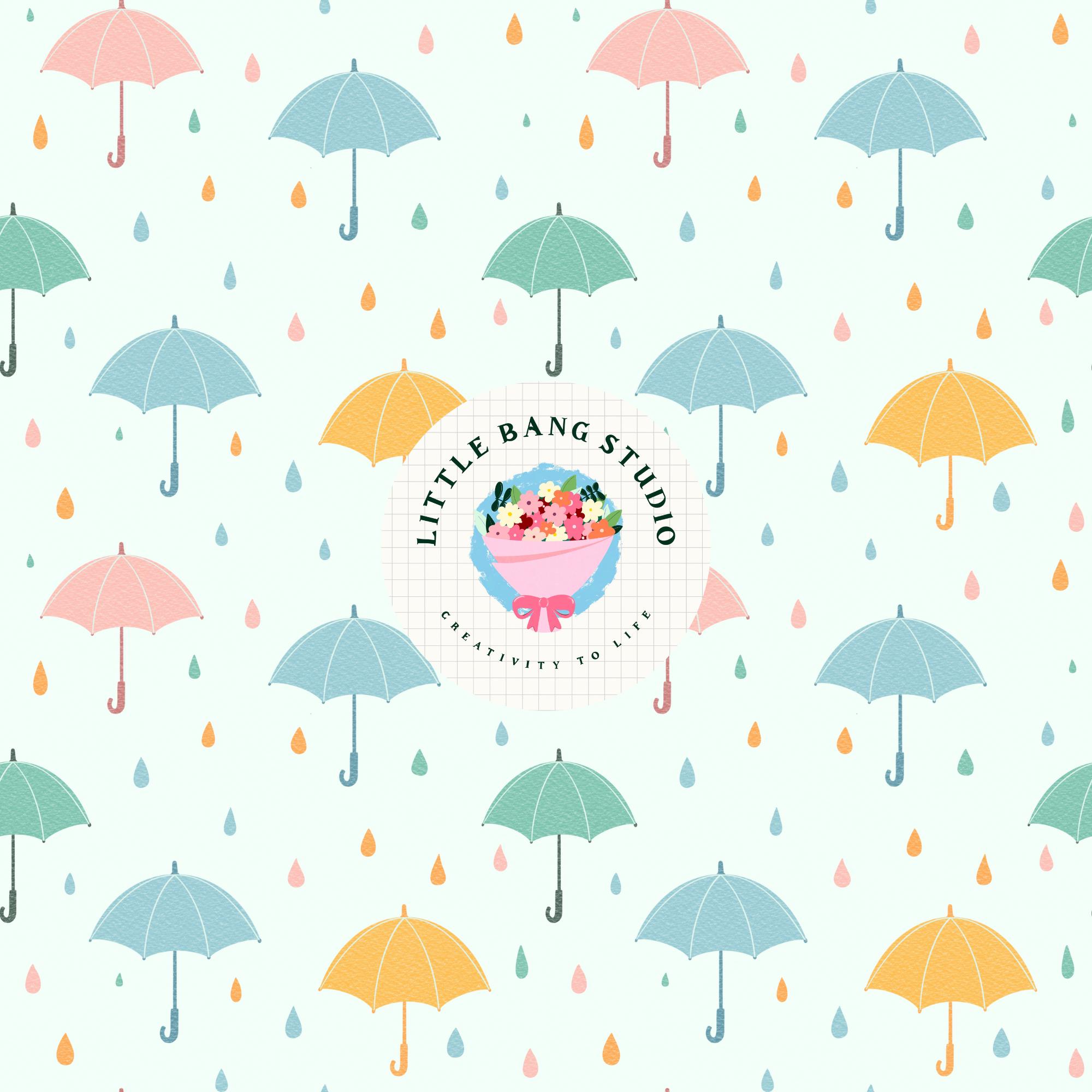 Pastel Umbrella Raindrop Seamless Pattern | Spring Rain Digital Paper ...