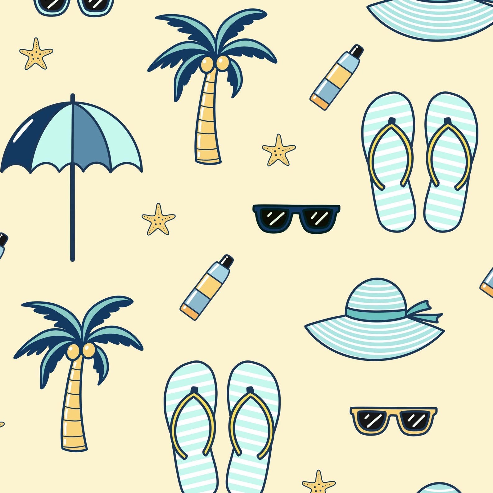 Printable & Digital Seamless Summer Beach Pattern | Tropical Palm Trees ...