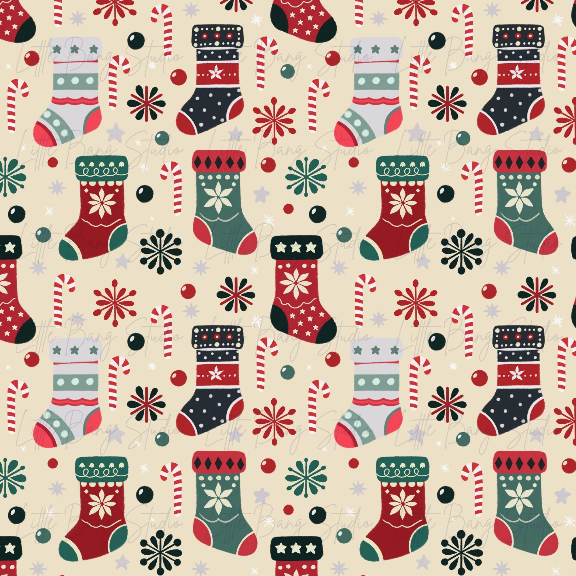 Christmas Stocking Pattern: Holiday Seamless Digital Design (12x12 ...