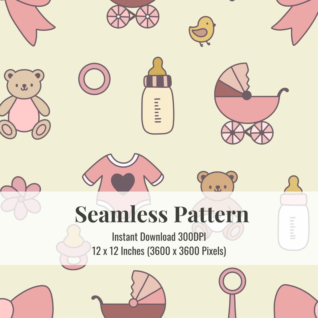 Pink Baby Girl Nursery Pattern: Pastel Baby Shower Design (JPEG) - Etsy