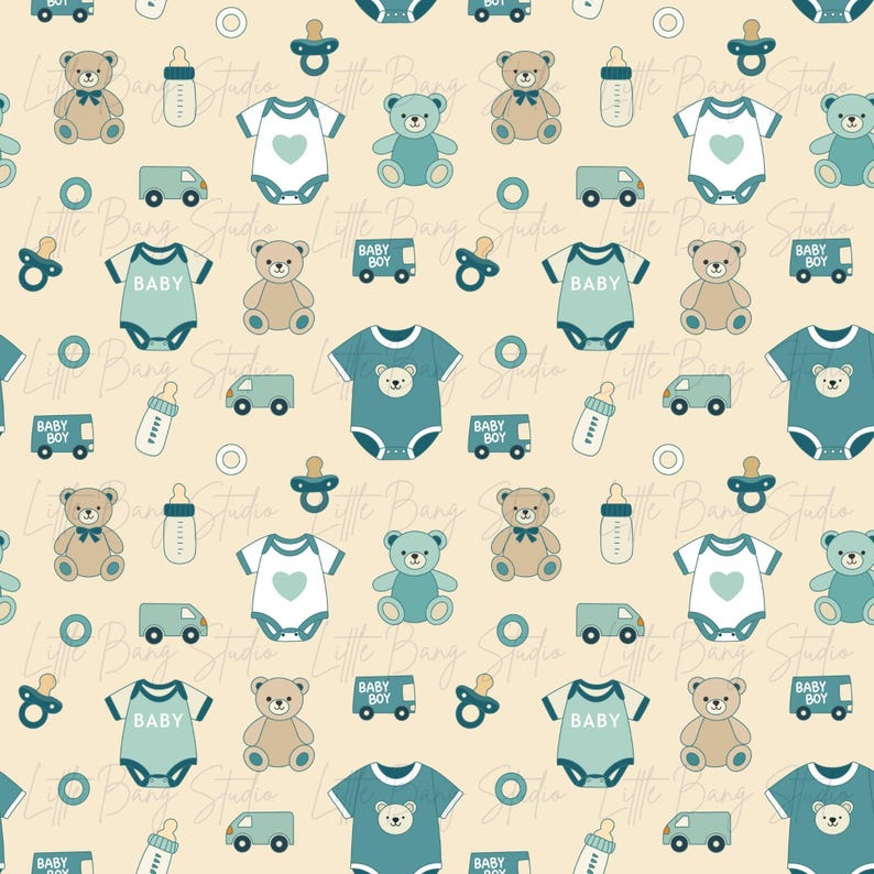 Blue Baby Boy Seamless Pattern: Pastel Nursery Design (digital Download ...