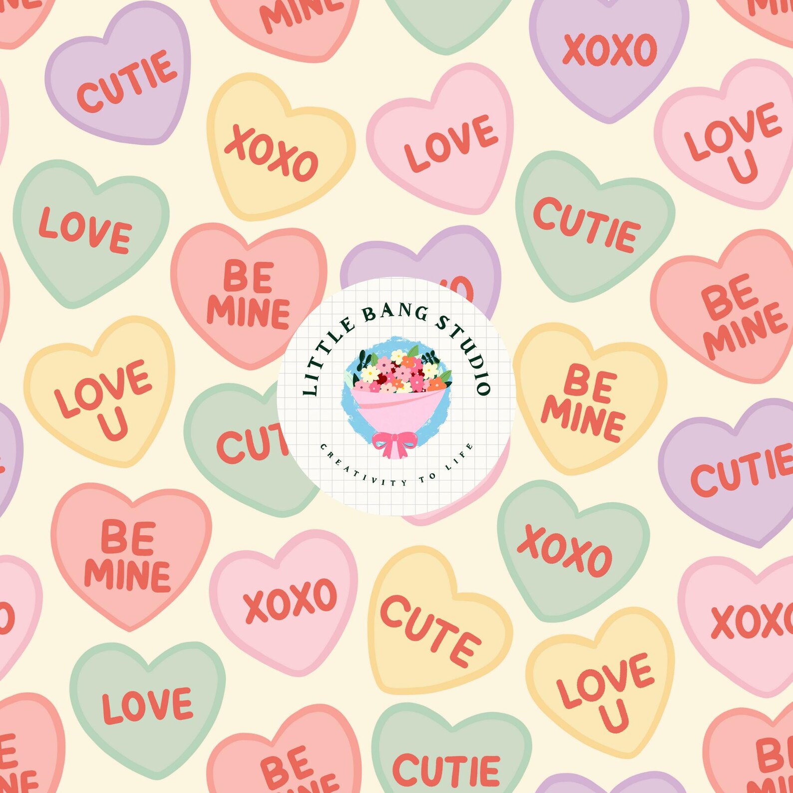Conversation Hearts Seamless Pattern | Valentine Digital Paper | Pastel ...