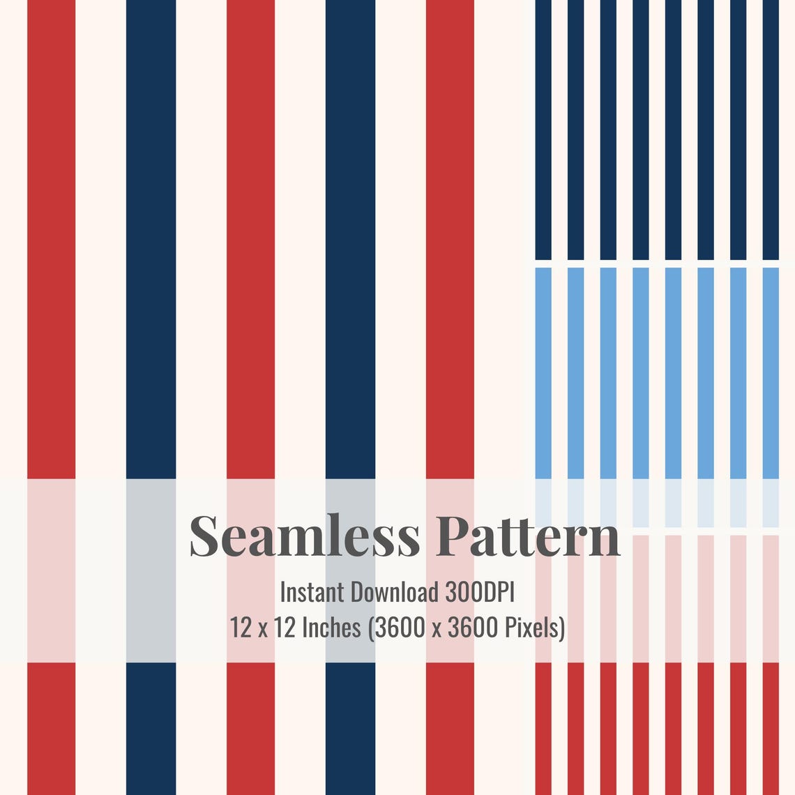 Nautical Stripe Pattern Bundle: Red, Navy, Blue (12x12” Digital Paper ...