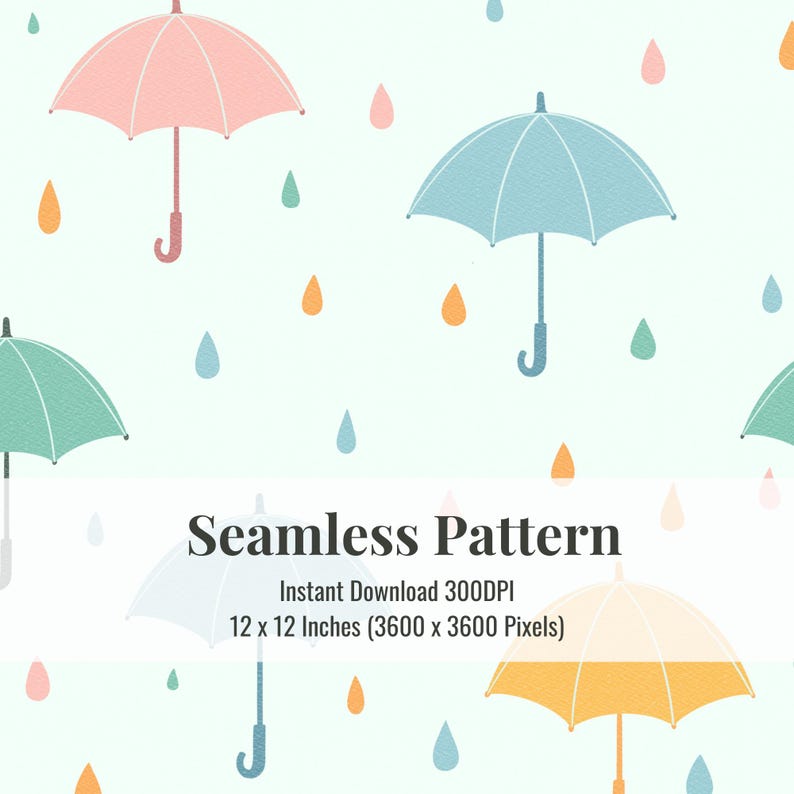 Pastel Umbrella & Raindrop Seamless Pattern | Digital Paper | Cute ...