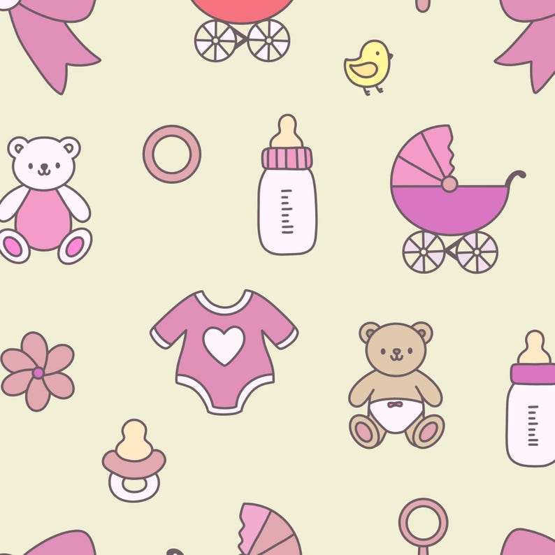 Pastel Pink Baby Girl Seamless Pattern: Nursery Printables (digital ...