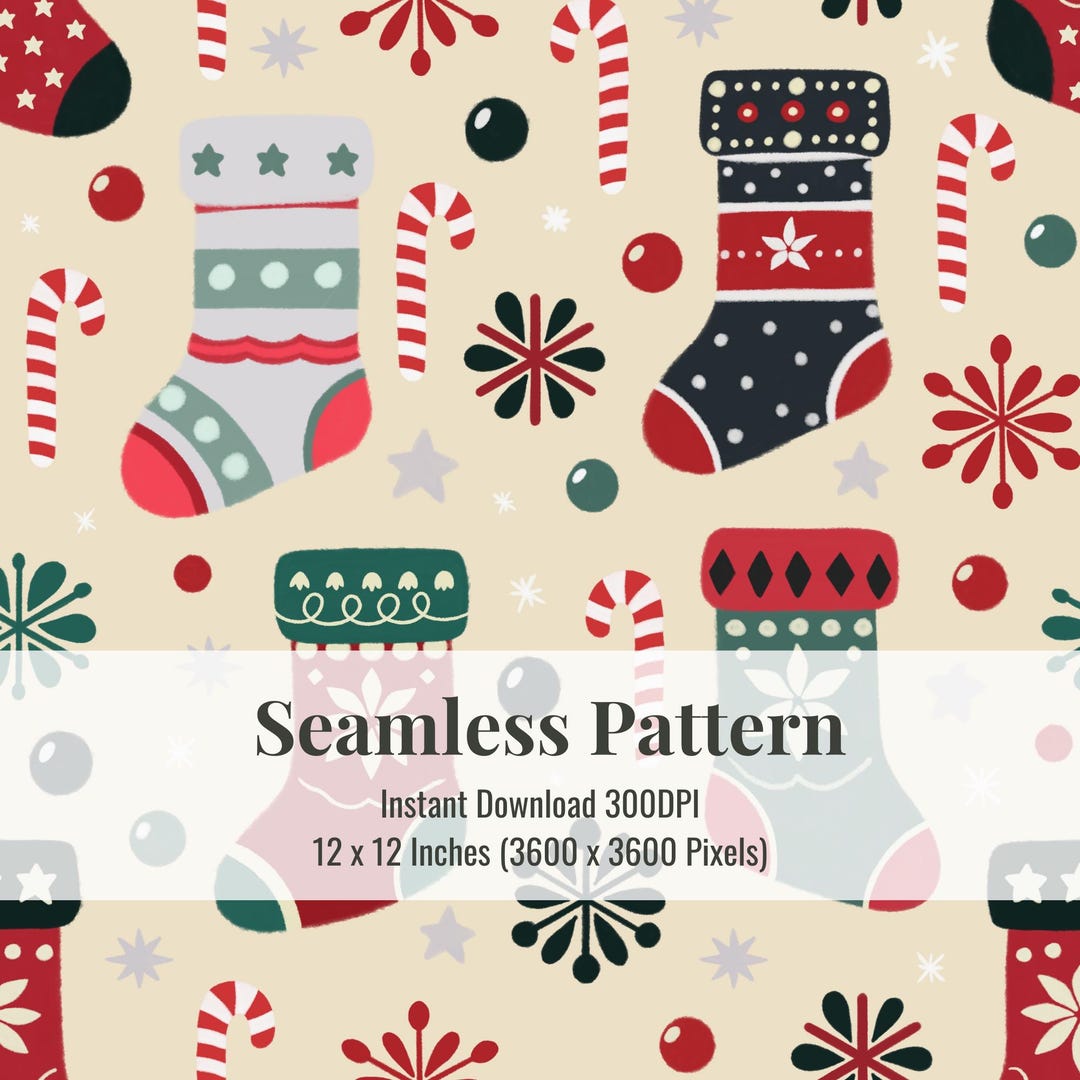 Christmas Stocking Pattern: Holiday Seamless Digital Design (12x12 ...