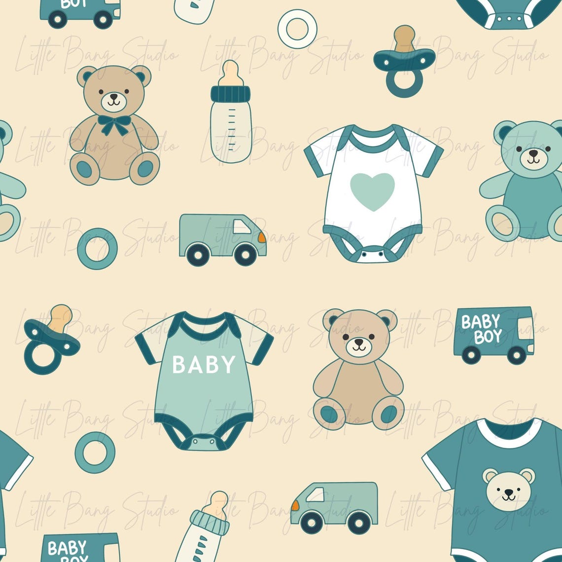 Blue Baby Boy Seamless Pattern: Pastel Nursery Design (digital Download ...