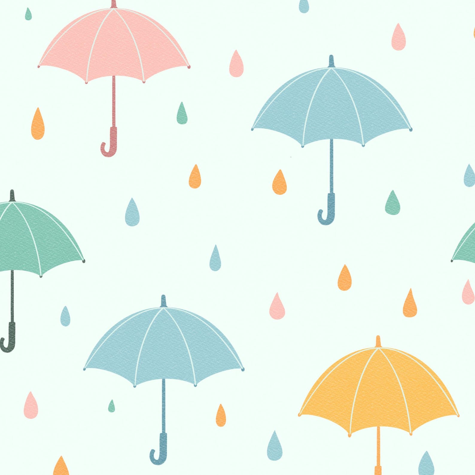 Pastel Umbrella & Raindrop Seamless Pattern | Digital Paper | Cute ...