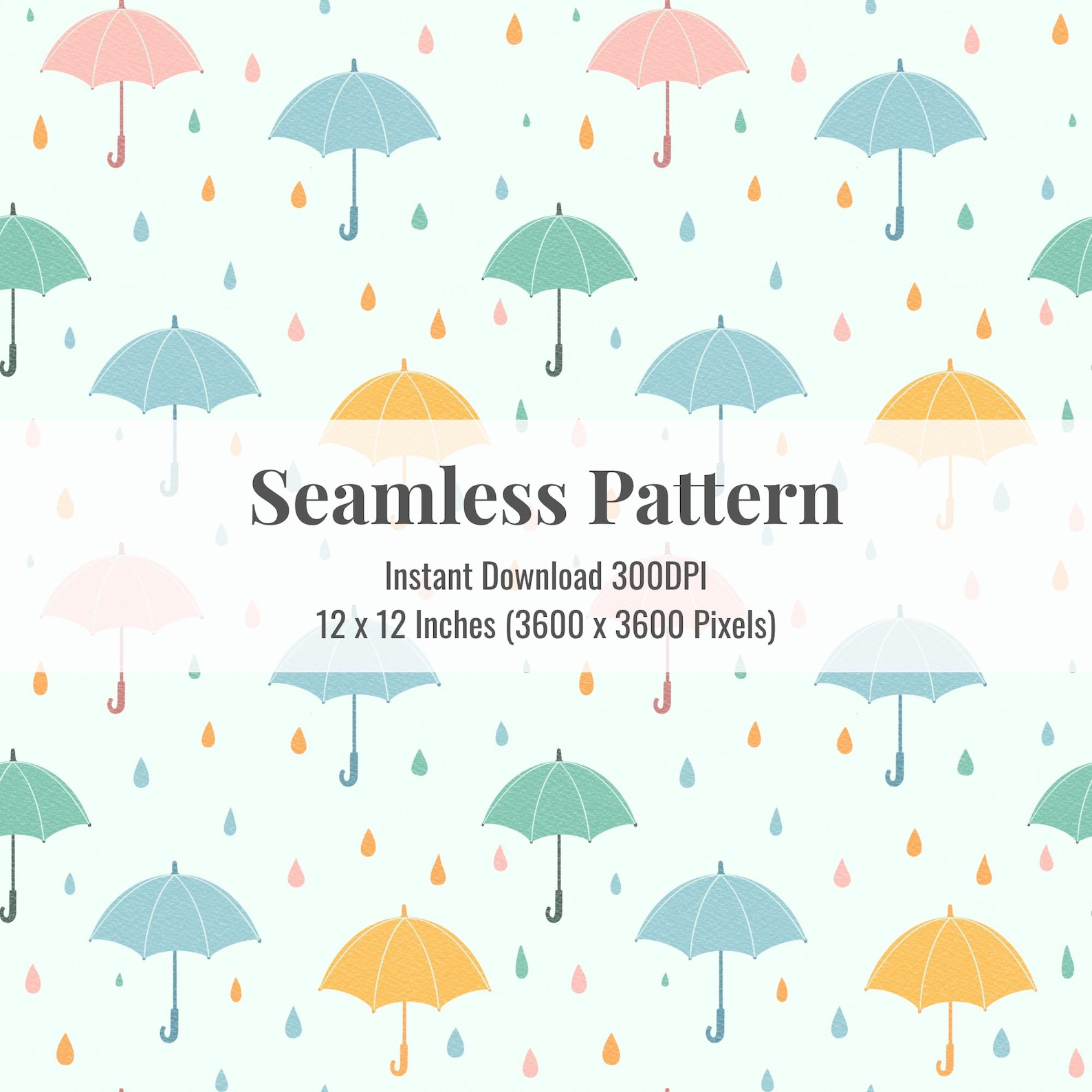 Pastel Umbrella Raindrop Seamless Pattern | Spring Rain Digital Paper ...