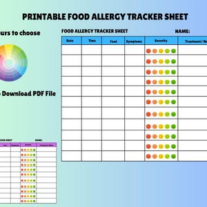 Printable Food Allergy Tracker Sheet, Food and Symptom Diary, Food ...