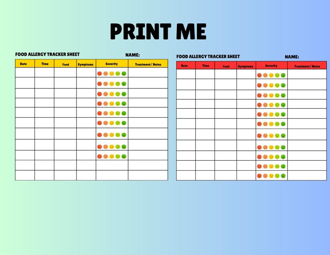 Printable Food Allergy Tracker Sheet, Food and Symptom Diary, Food ...