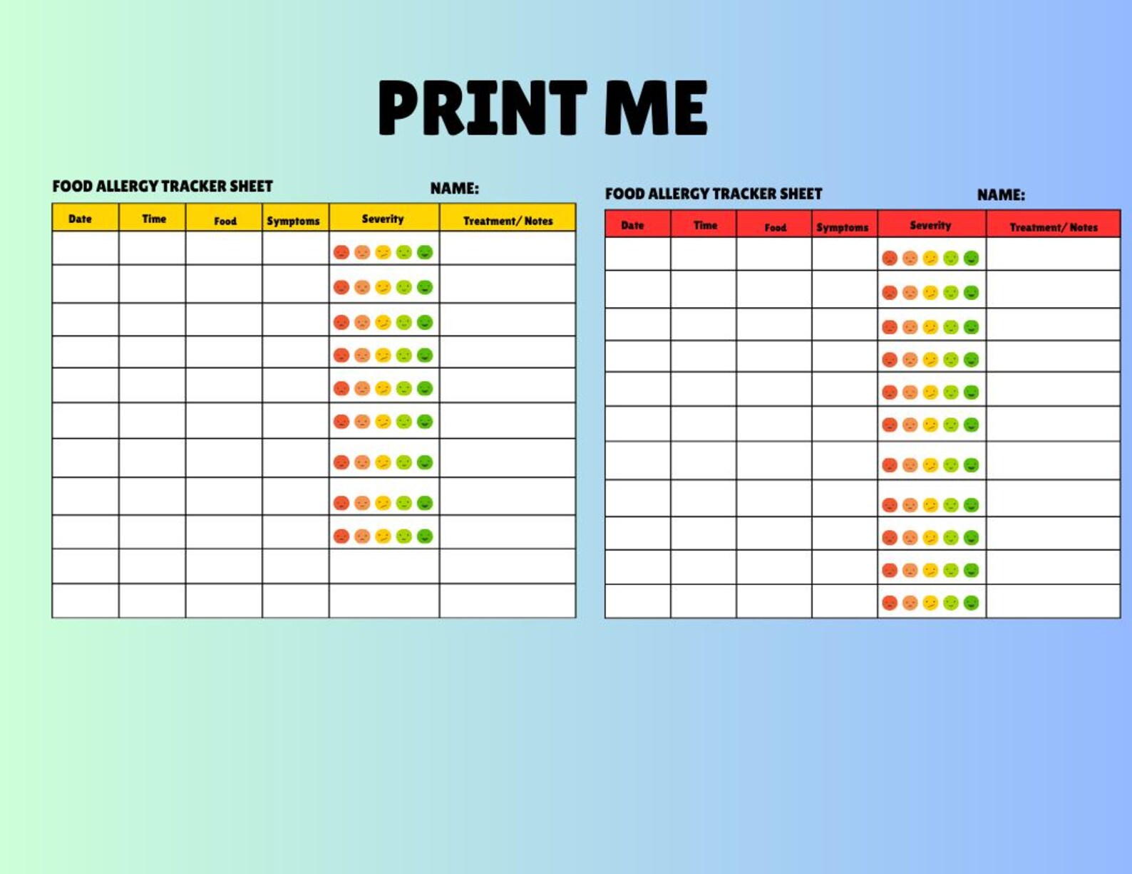 Printable Food Allergy Tracker Sheet, Food and Symptom Diary, Food ...
