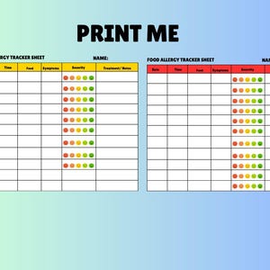 Printable Food Allergy Tracker Sheet, Food and Symptom Diary, Food ...