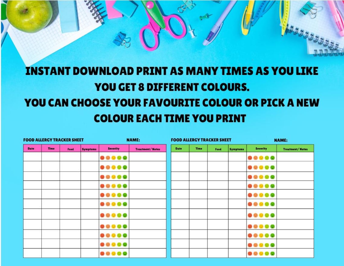 Printable Food Allergy Tracker Sheet, Food and Symptom Diary, Food ...