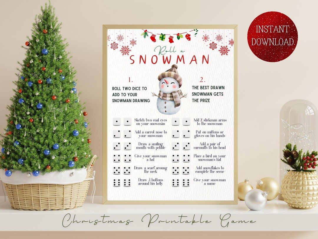 Roll A Snowman Game Printable Christmas Game Winter Activity for Kids ...