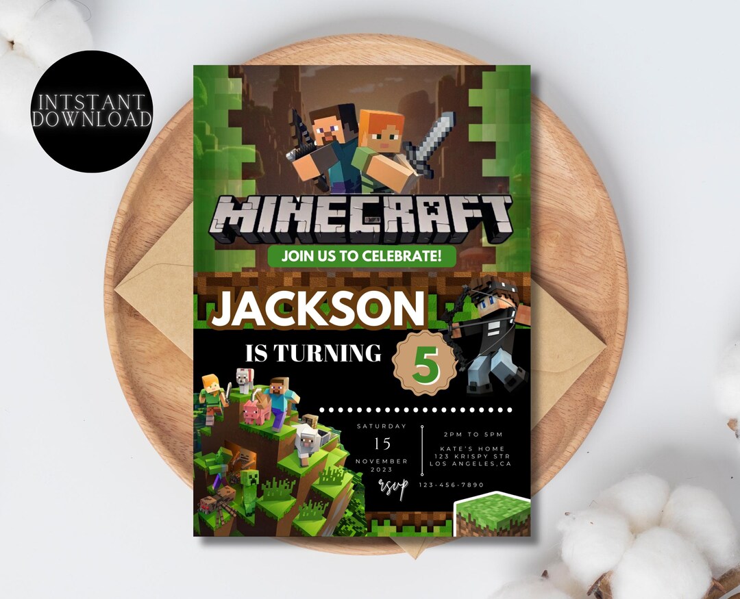 Editable Minecraft Birthday Invitation, Minecrafter Birthday ...