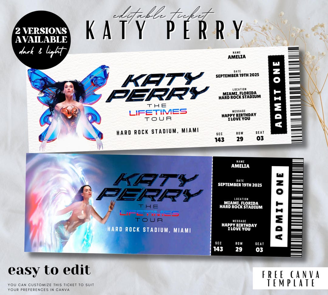 Editable Katy Perry the Lifetimes Tour Ticket Template, Customizable ...