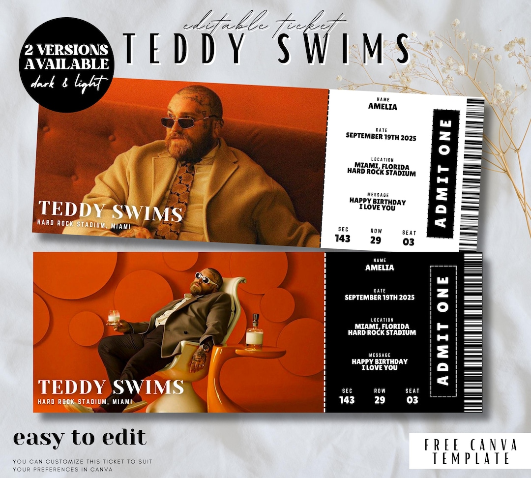 Editable Teddy Swims Concert Ticket Template, Teddy Swims Ticket Gift ...