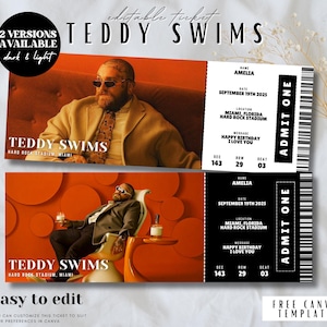 Editable Teddy Swims Concert Ticket Template, Teddy Swims Ticket Gift ...