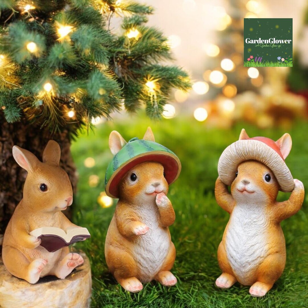 Rabbit Garden Statue Cute Animal Figurine Outdoor for Yard Decoration ...