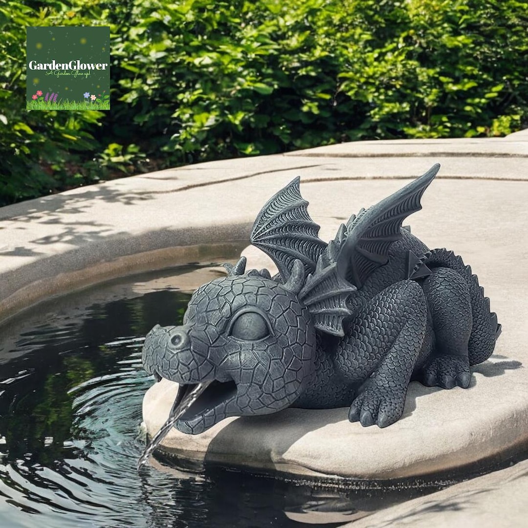 Garden Dragon Water Fountain Statue Resin Dragon Ornament for Outdoor ...
