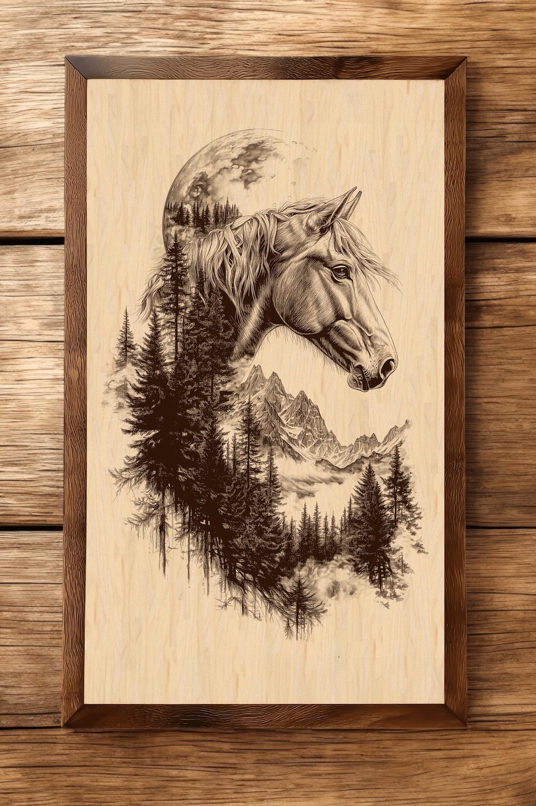 Horse Laser Engraving File, Ready to Engrave PNG & JPEG, Mountain ...