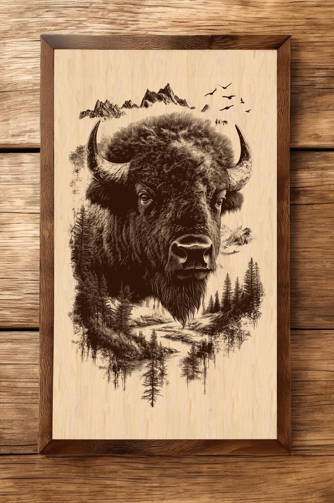 Bison Laser Engraving File, Ready to Engrave PNG & JPEG, Mountain ...
