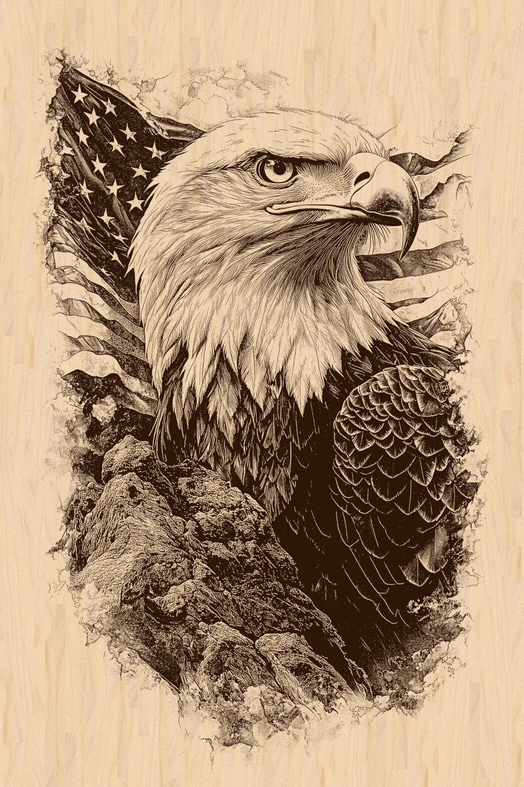 Patriotic Eagle Laser File, Ready to Engrave PNG & JPEG, Bald Eagle USA ...