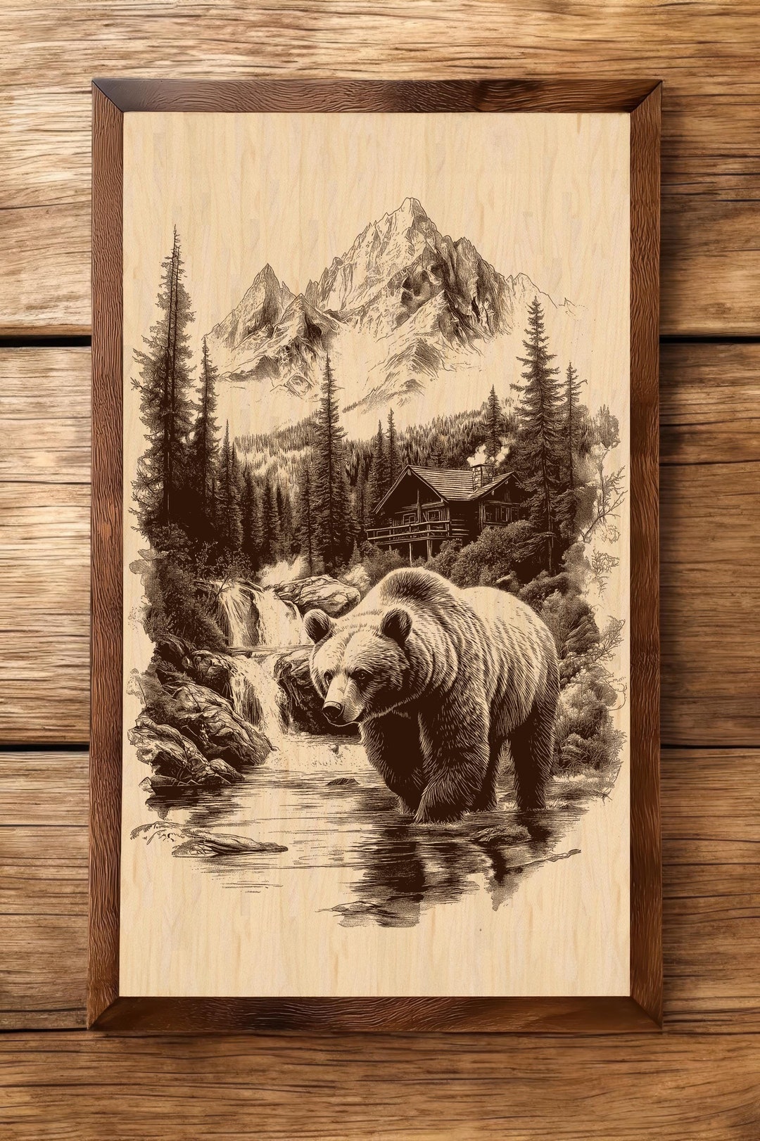 Grizzly Bear Laser Engraving File, Ready to Engrave PNG & JPEG, Bear in ...