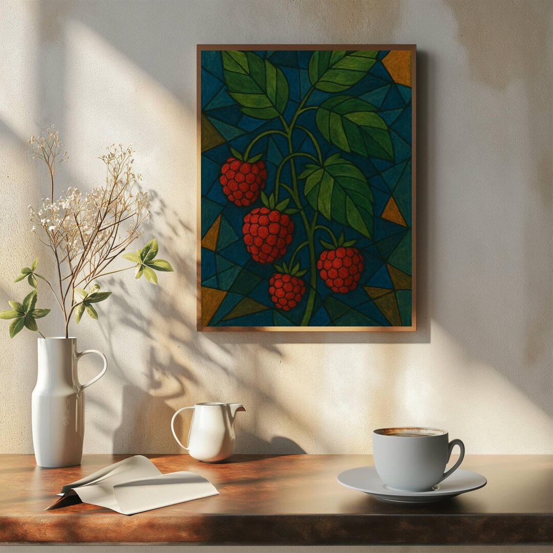 Raspberry Wall Art – Abstract Cubist Fruit Printable in Picasso Style ...