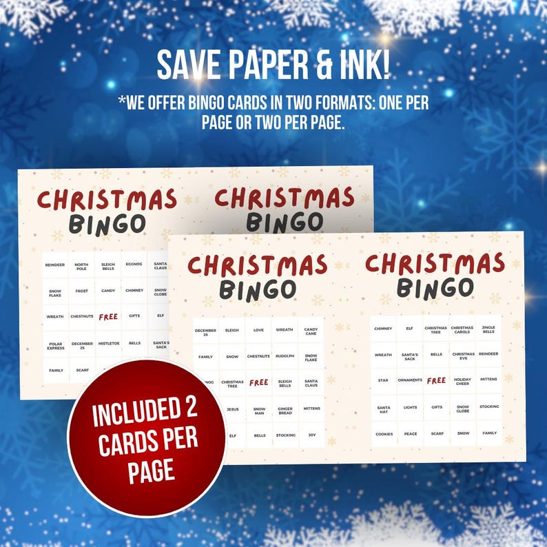 Christmas Bingo, 30 Printable Christmas Bingo Cards, Xmas Family Games ...