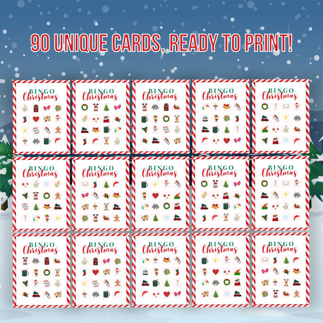 Christmas Bingo, 90 Printable Christmas Bingo Cards, Xmas Family Games ...