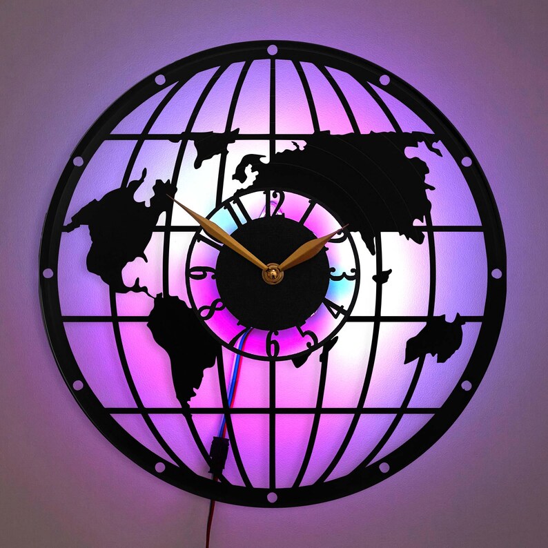 World Map Clock, Globe Silhouette Clock, Travel Theme Decor - Etsy ...