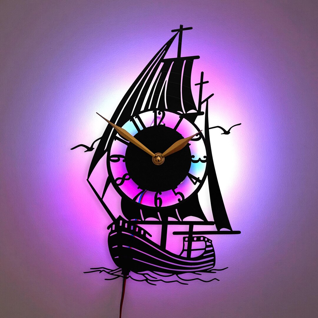 Boat Wall Clock, Boat Decor, Pirate Ship Wall Clock, Ocean Decor Clock ...