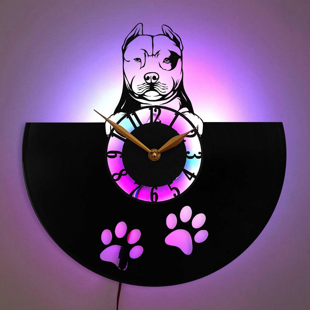 Pitbull Dog Wall Clock, Pet Lover Clock, Pitbull Design Clock, Paw ...