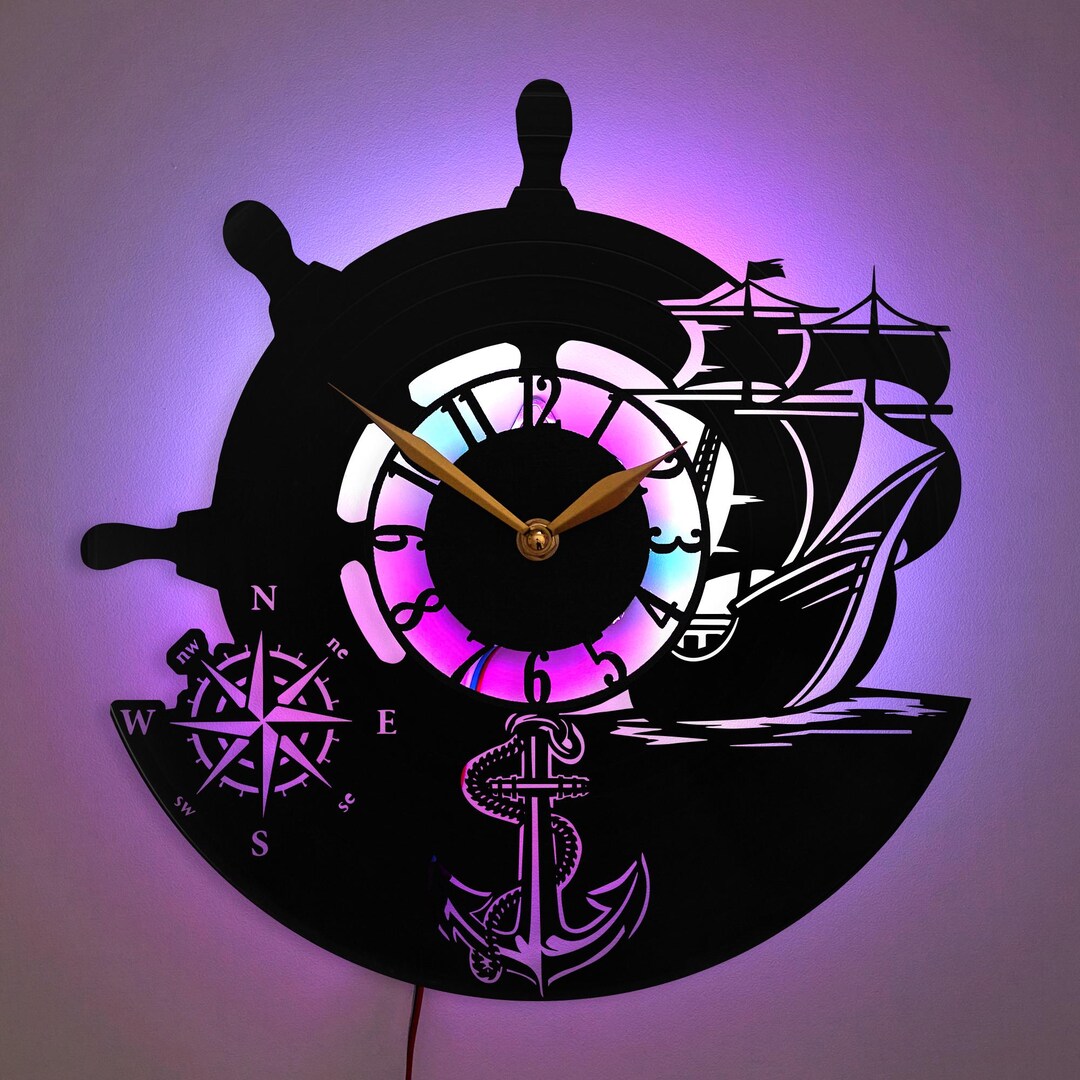 Boat Wall Clock, Nautical Wall Clock, Ship Steering Wheel Clock ...