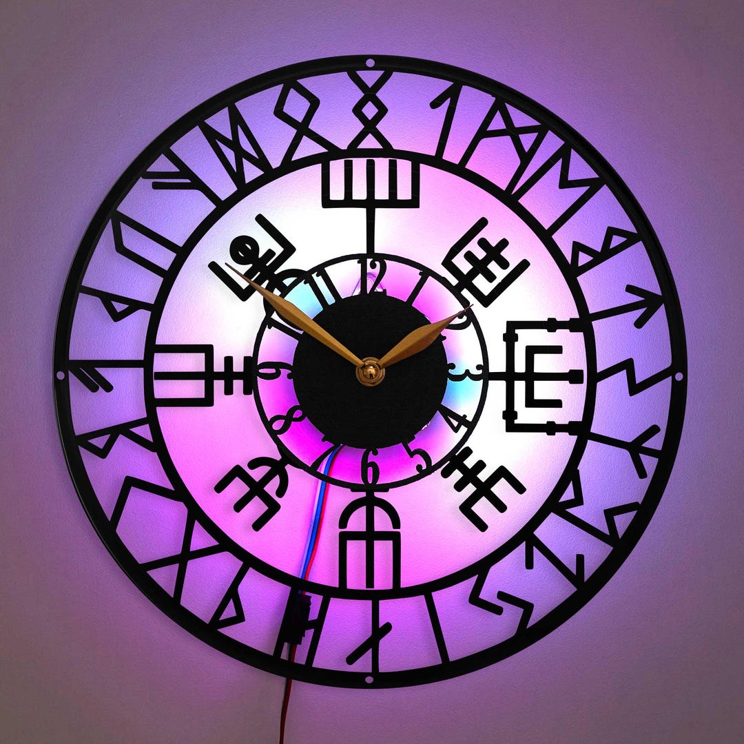 Viking Clock, Rune Clock, Nordic Symbols Wall Clock, Ancient Symbol ...