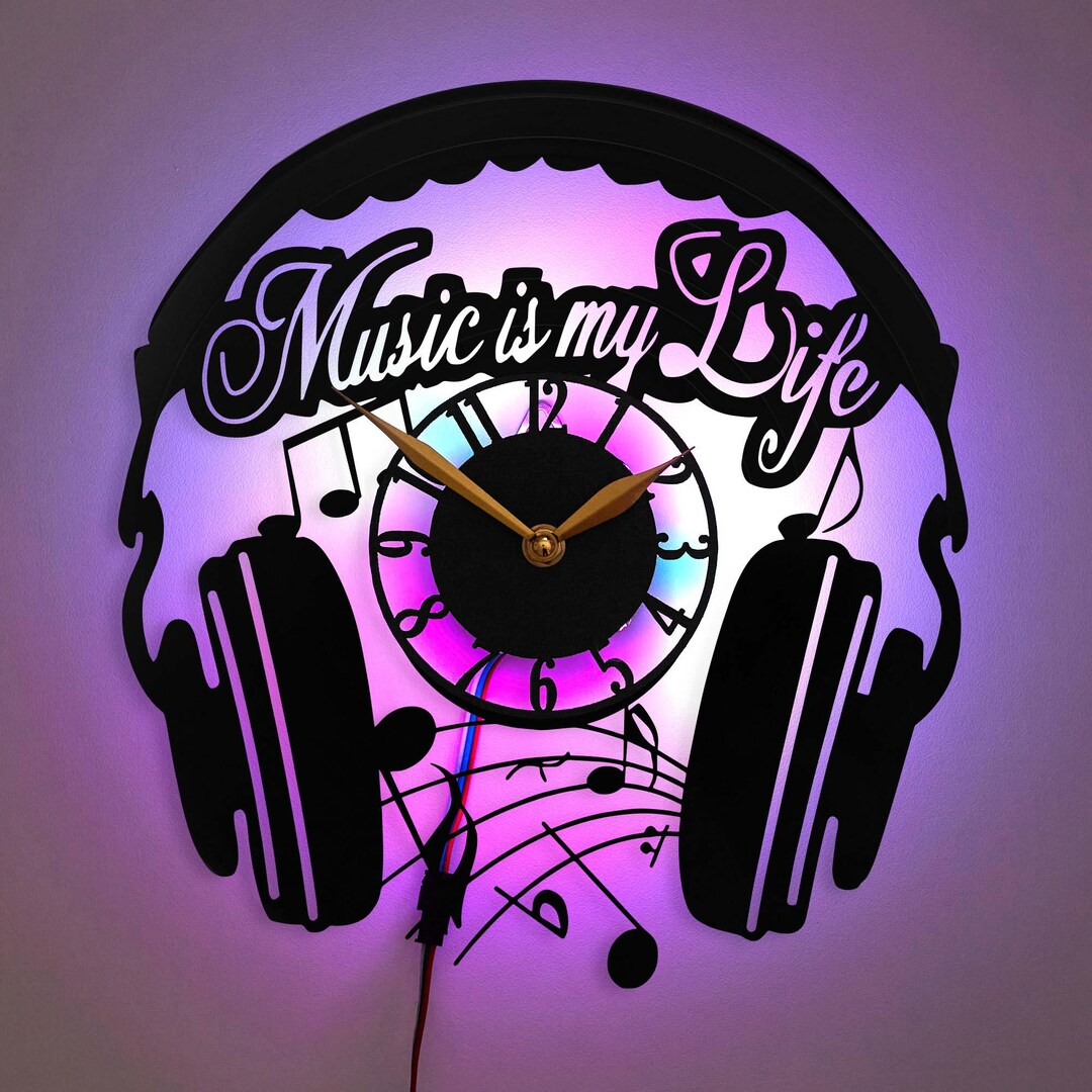 Headphones and Music Notes Clock, Musician Wall Clock, Music Studio ...