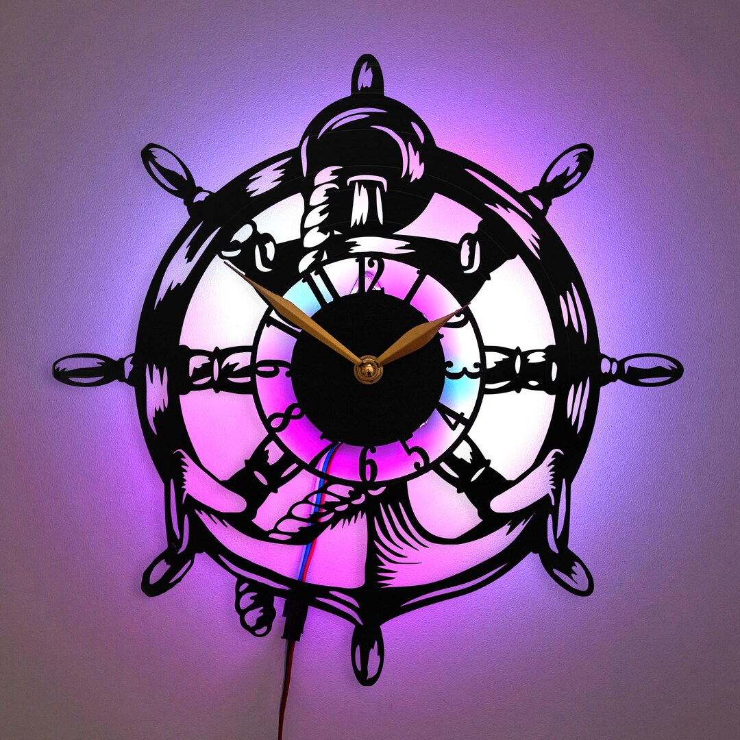 Ship Steering Clock, Ship Steering Decor, Ship Wheel Wall Clock, Ocean ...