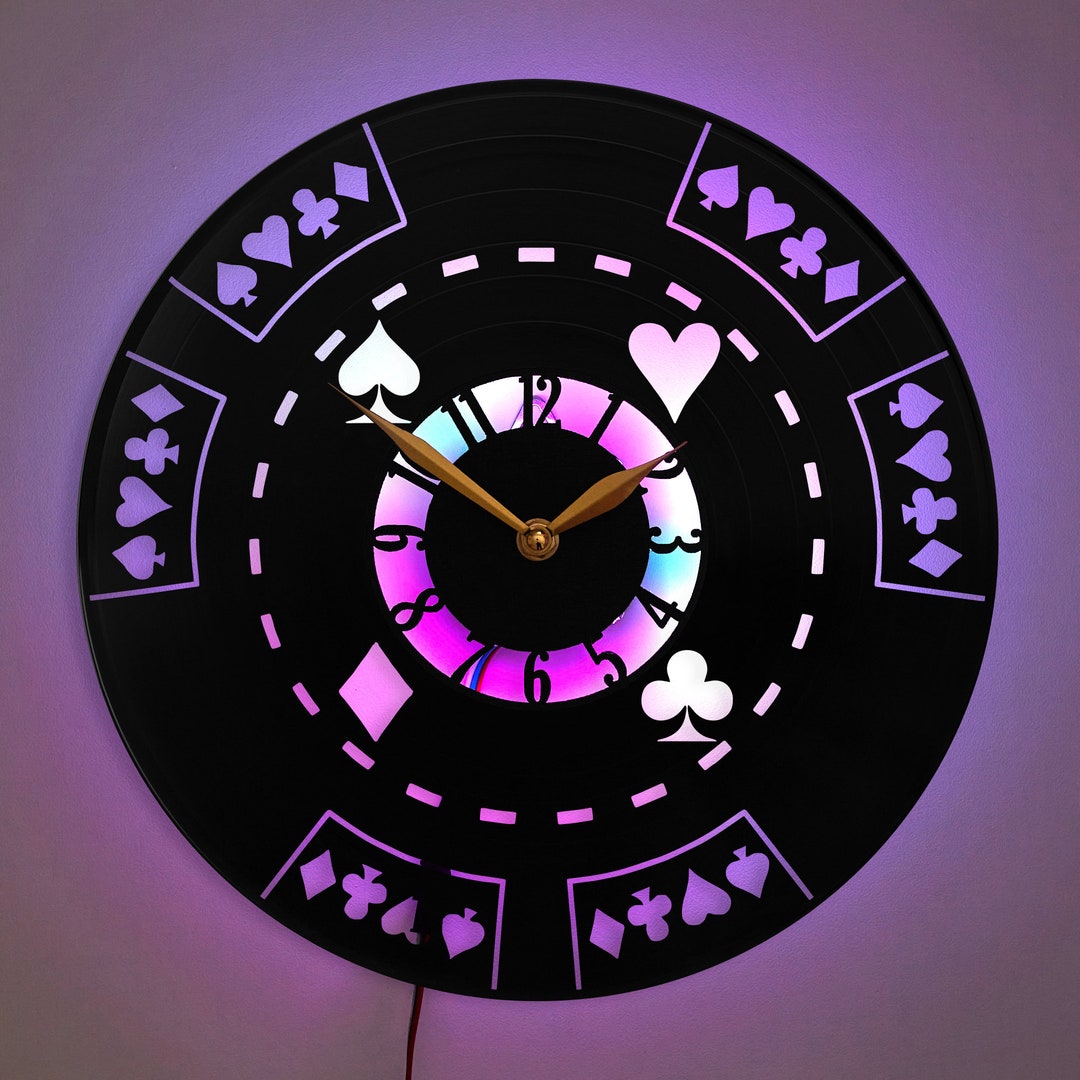 Poker Clock, Poker Gift, Card Suit Wall Decor, Game Night Wall Art ...