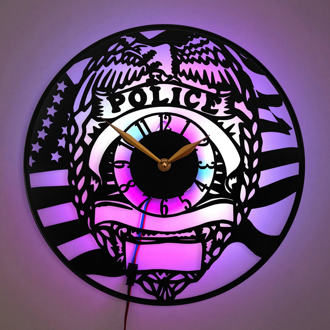 Police Clock, Police Gift, Police Decor Wall Art, Eagle Police Badge ...