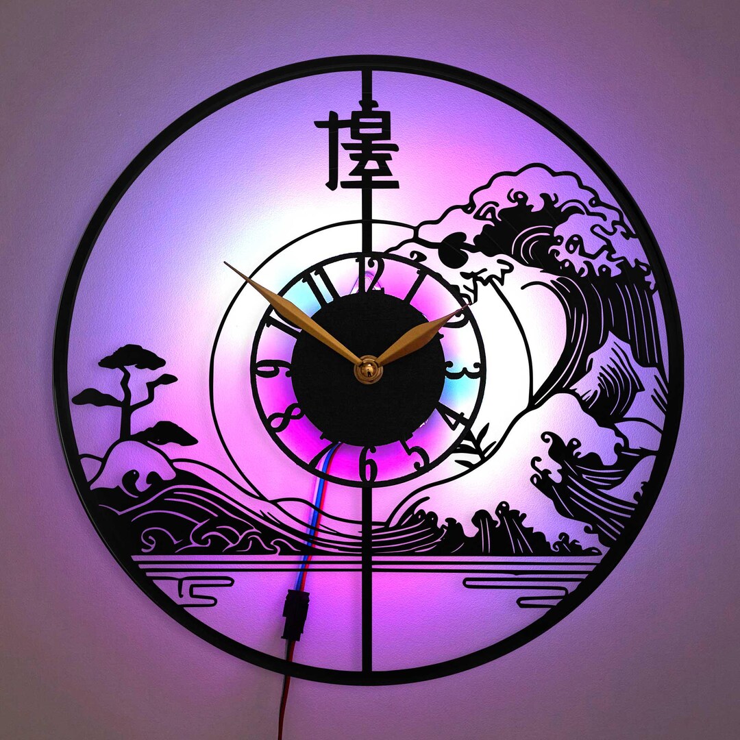 Japanese Clock, Japan Decor, Japanese Wave Wall Clock, Great Wave Decor ...