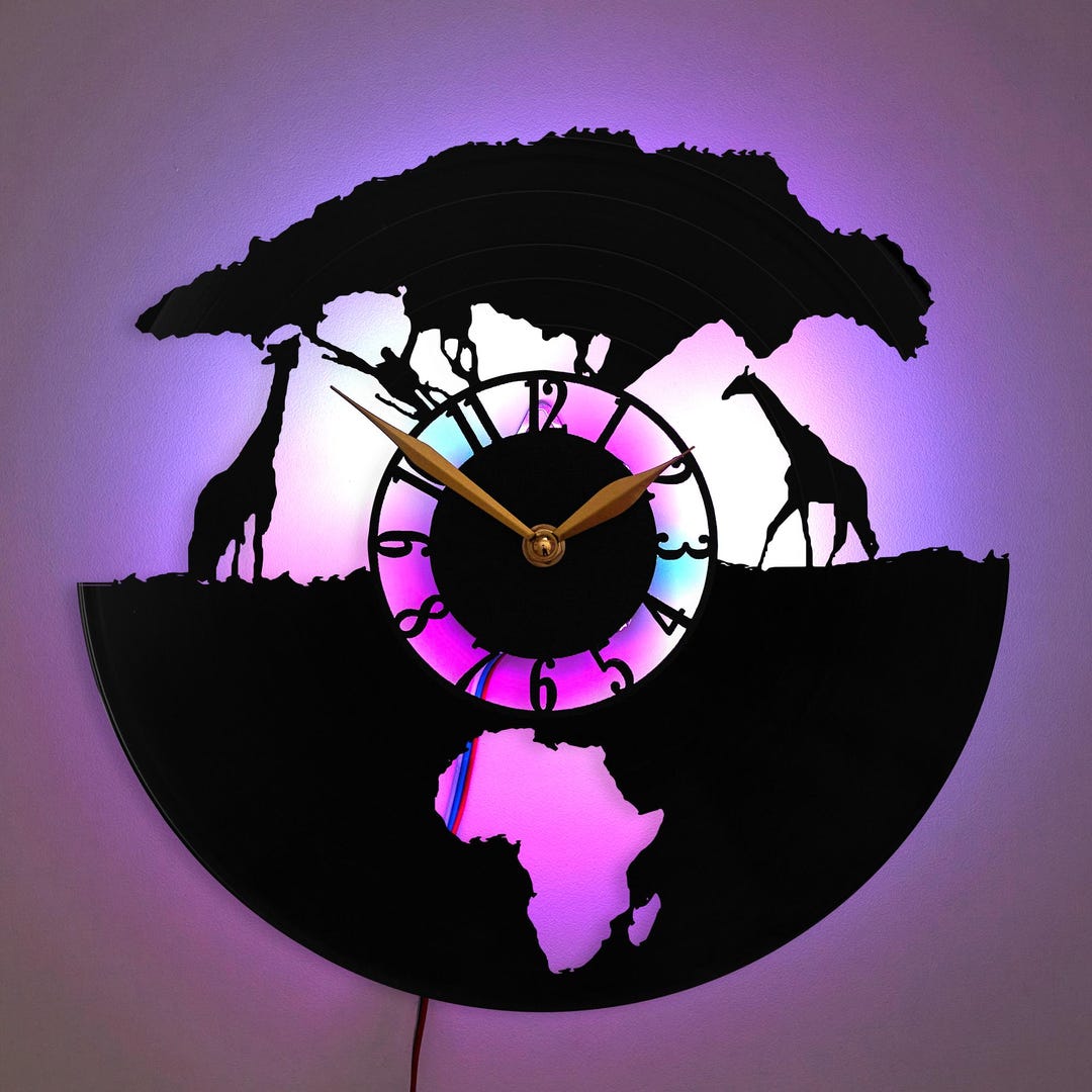 Giraffe Clock, Giraffe Gift, Africa Map Clock, Wildlife Wall Clock ...