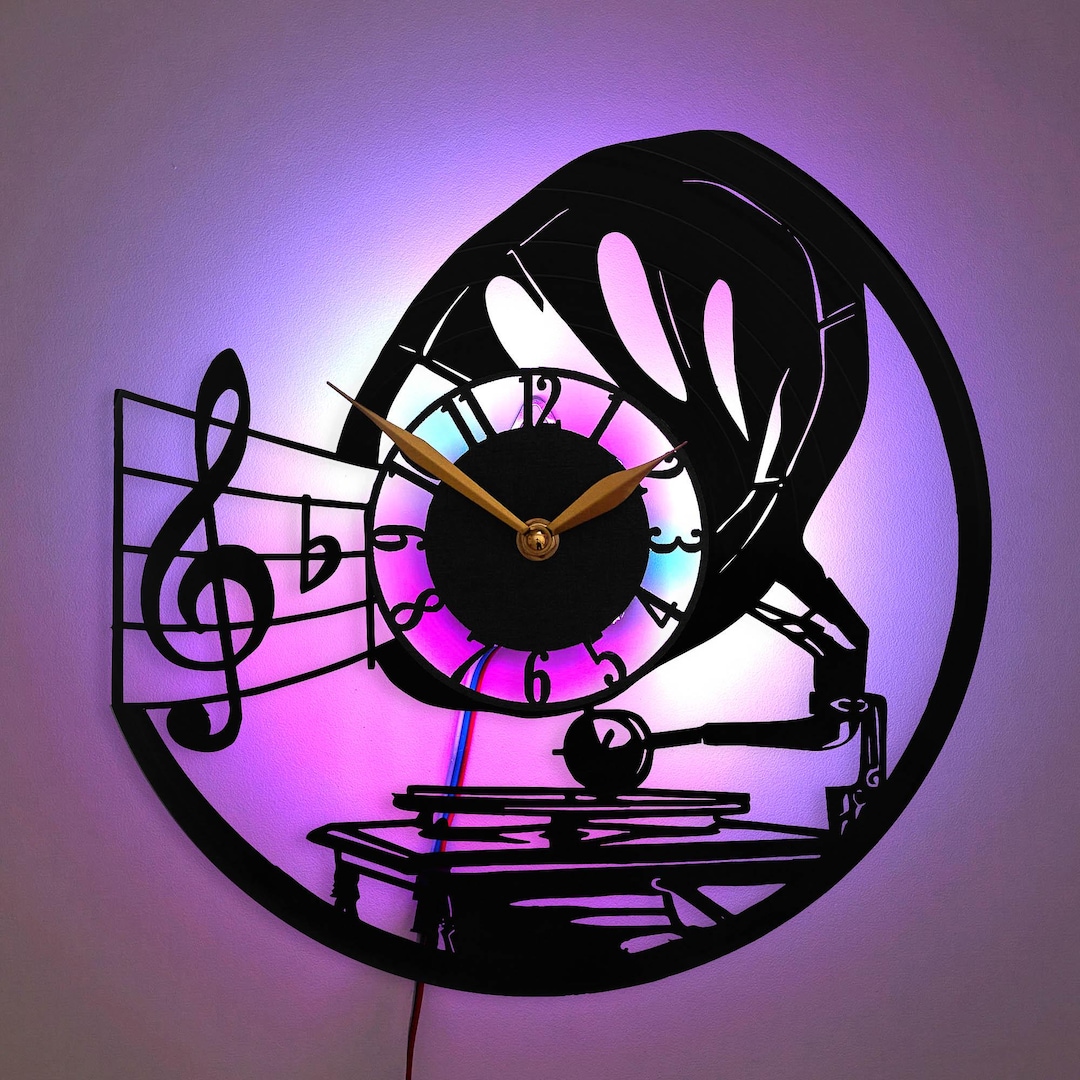 Music Wall Clock, Gramophone Clock, Retro Music Clock, Musical Decor ...