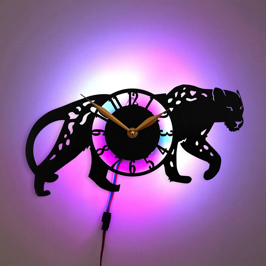 Leopard Clock, Leopard Wall Clock, Panther Silhouette Clock, Animal ...