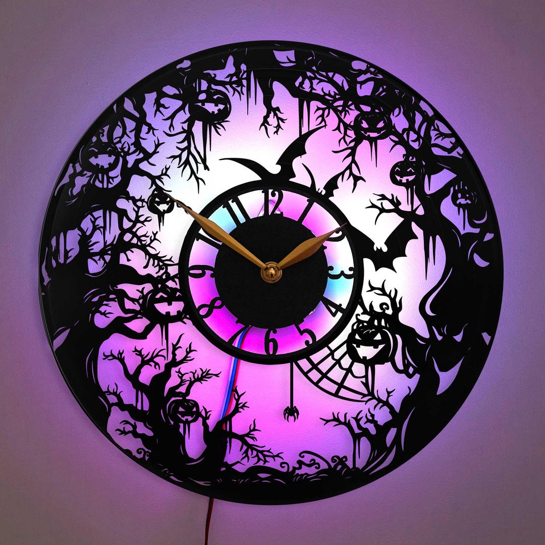 Halloween Clock, Haunted Forest Clock, Spooky Tree Design Clock ...