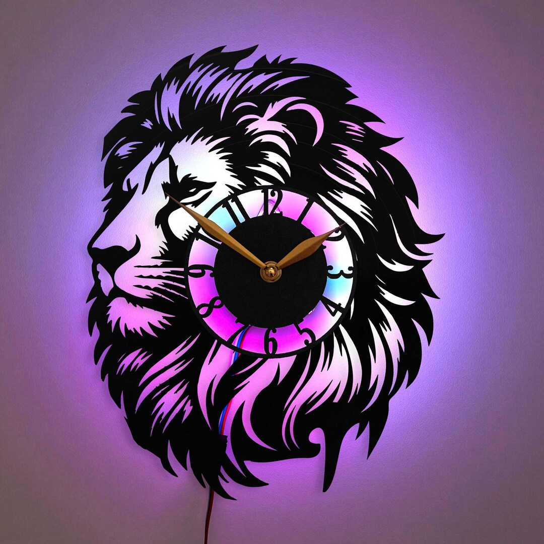 Lion Clock, Lion Silhouette Clock, Lion Head Art Clock, Wildlife Decor ...