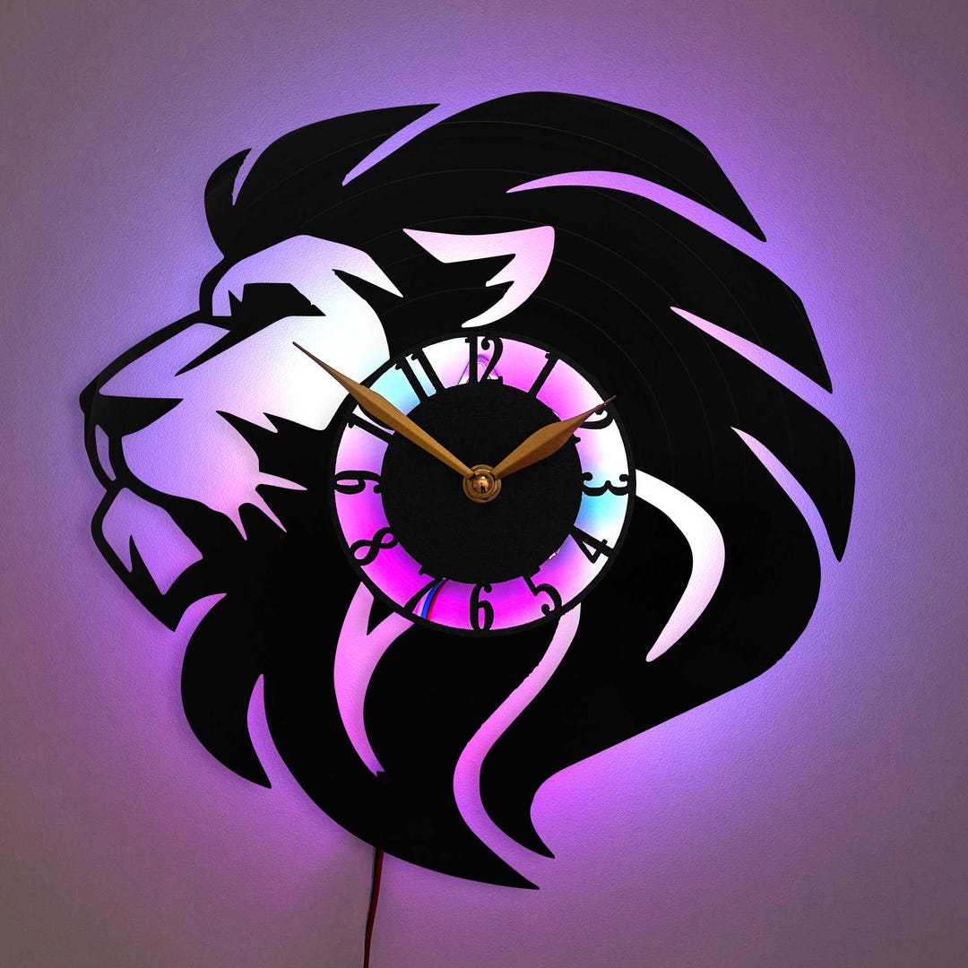 Lion Wall Clock, Animal Silhouette Clock, Lion Head Art Clock, Wildlife ...