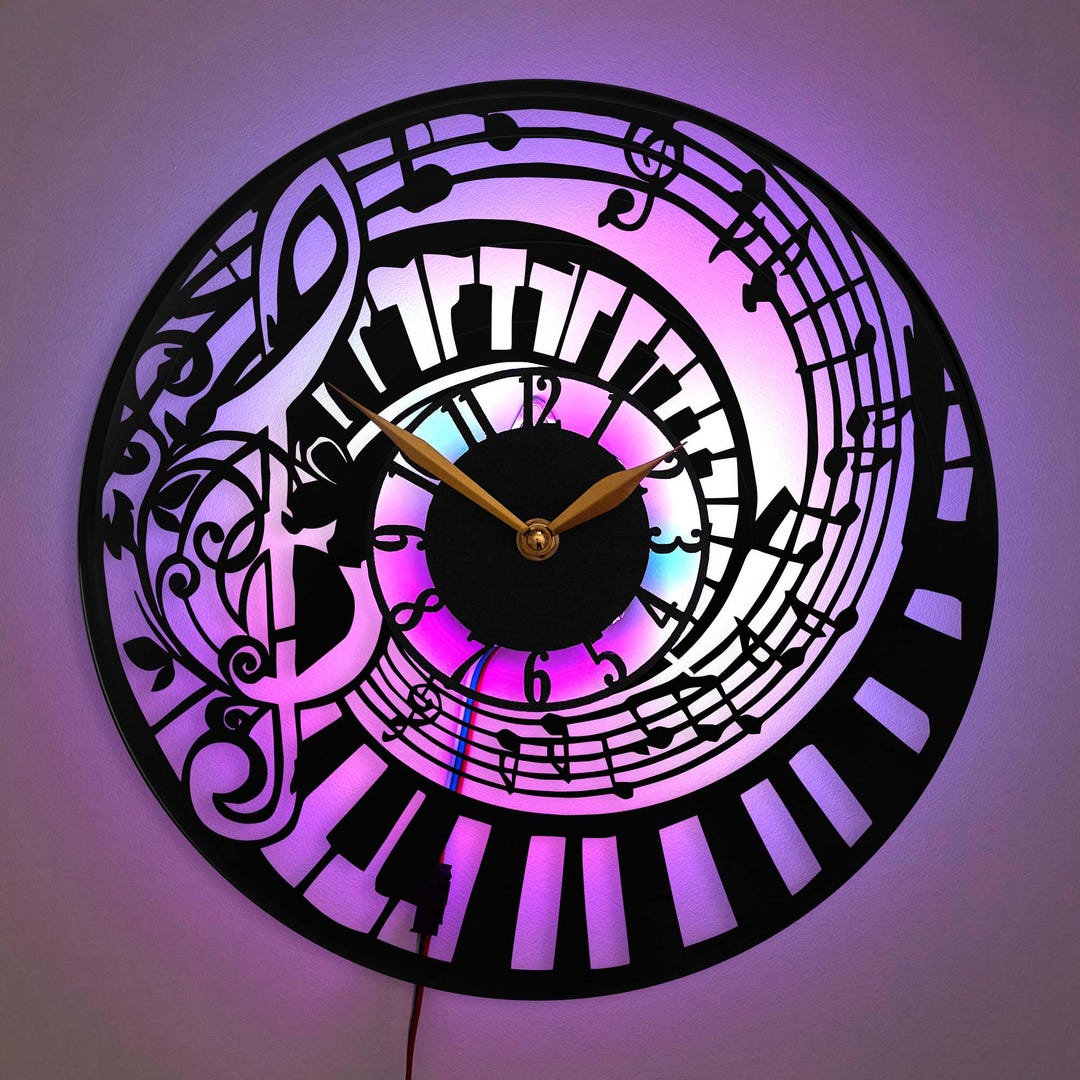 Musical Notes Wall Clock, Piano Keyboard Clock, Treble Clef and Notes ...