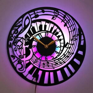 Musical Notes Wall Clock, Piano Keyboard Clock, Treble Clef and Notes ...